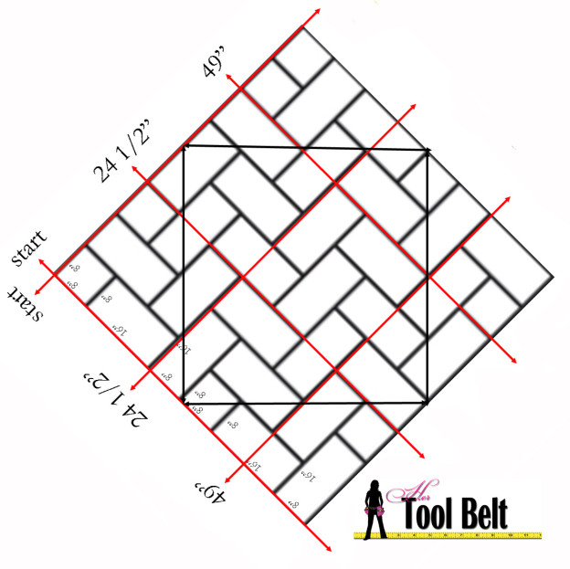 Silver Travertine Tile Herringbone Floor Tutorial - Her Tool Belt